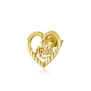 14k REAL Yellow Gold Fancy 15 Quincea?era Heart Stud Earrings (10 x 10 mm)