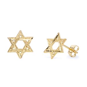 14k real yellow gold star of david stud earrings (10 x 10 mm)