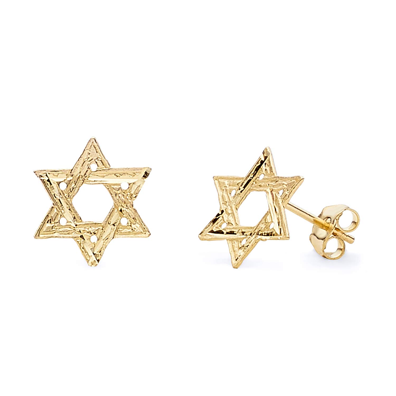 14k REAL Yellow Gold Star of David Stud Earrings (10 x 10 mm)