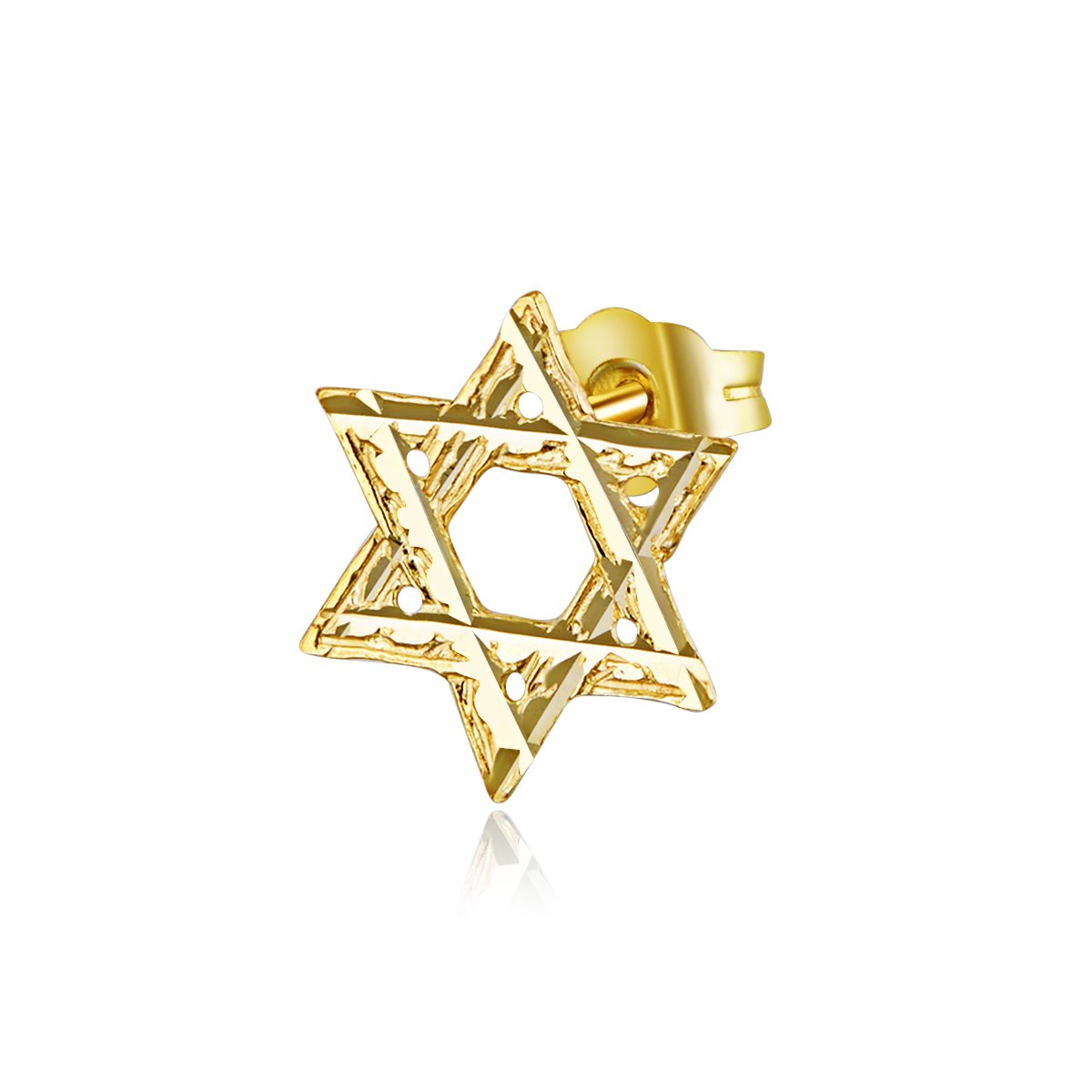 14k REAL Yellow Gold Star of David Stud Earrings (10 x 10 mm)