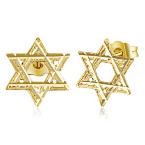 14k REAL Yellow Gold Star of David Stud Earrings (10 x 10 mm)