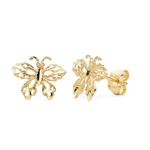 14k real yellow gold butterfly stud earrings (10 x 8 mm)