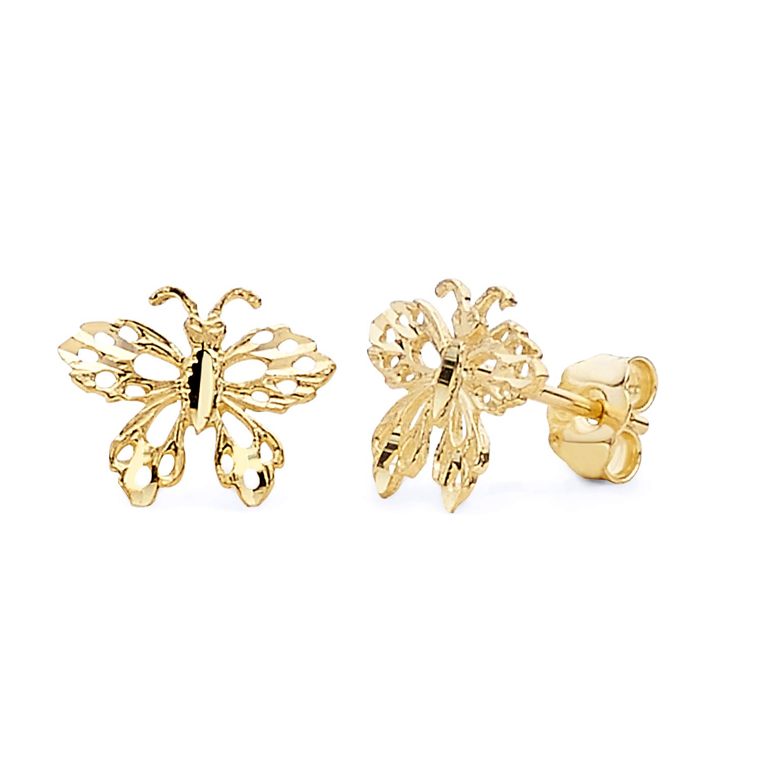 14k REAL Yellow Gold Butterfly Stud Earrings (10 x 8 mm)