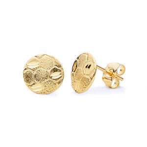 14k real yellow gold soccer ball stud earrings (8 x 8 mm)