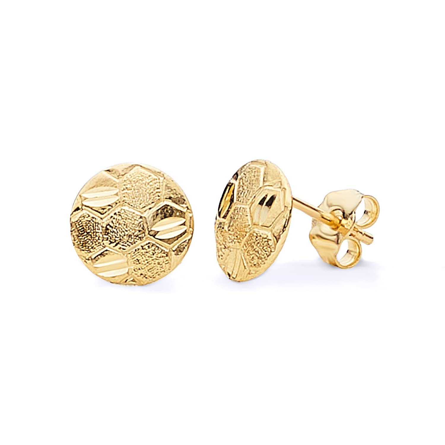 14k REAL Yellow Gold Soccer Ball Stud Earrings (8 x 8 mm)