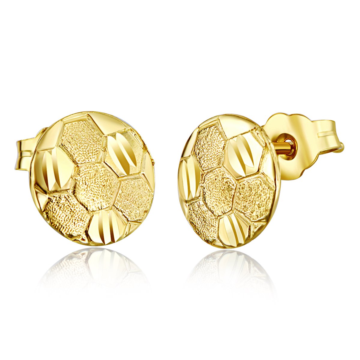 14k REAL Yellow Gold Soccer Ball Stud Earrings (8 x 8 mm)