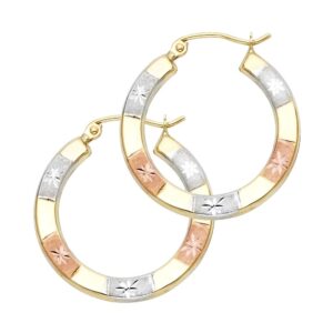 14k real tri color gold 2mm thickness hoop earrings (23mm diameter)