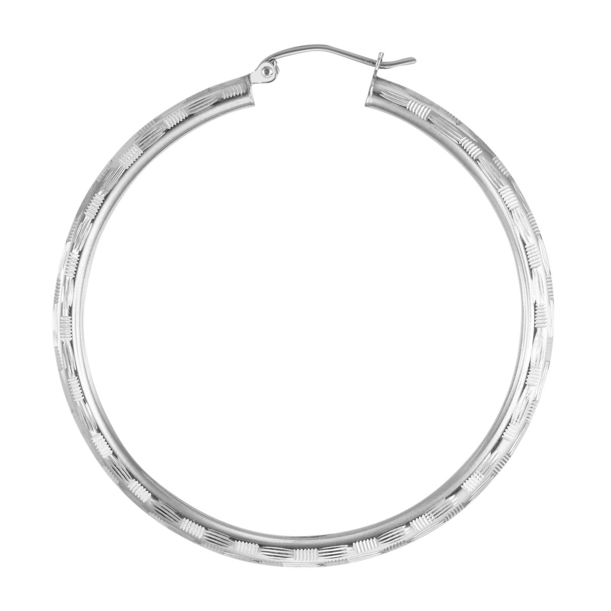 14k REAL White Gold 3mm Thickness Hinged Diamond Cut Hoop Earrings (45 x 45 mm)