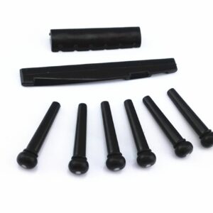 yueton Pack of 2 Sets Black and White Plastic Bridge Pins & Saddle & Nut Replacement Parts for Acoustic Guitar