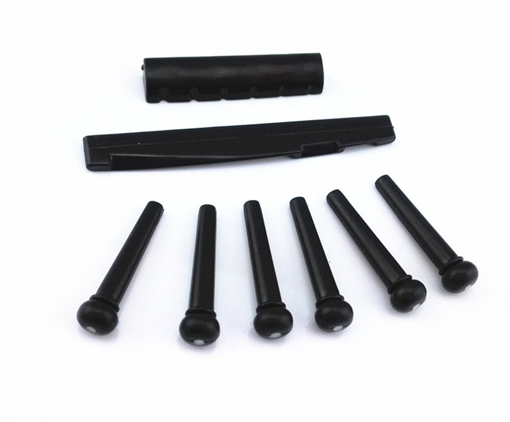 yueton Pack of 2 Sets Black and White Plastic Bridge Pins & Saddle & Nut Replacement Parts for Acoustic Guitar