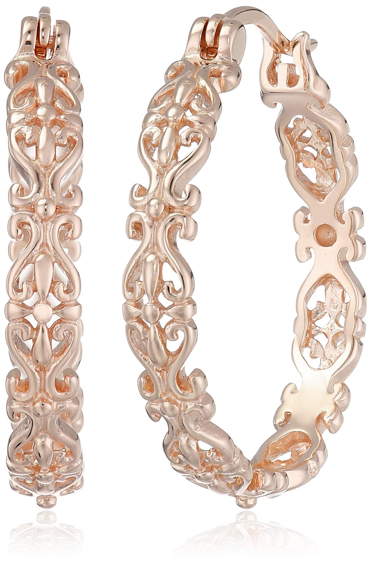 Amazon Essentials 14k Rose Gold Plated Sterling Silver Filigree Round Hoop Earrings ,(previously Amazon Collection)