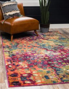 unique loom jardin collection colorful, vibrant, abstract, modern area rug, 6 x 9 ft, multi/blue