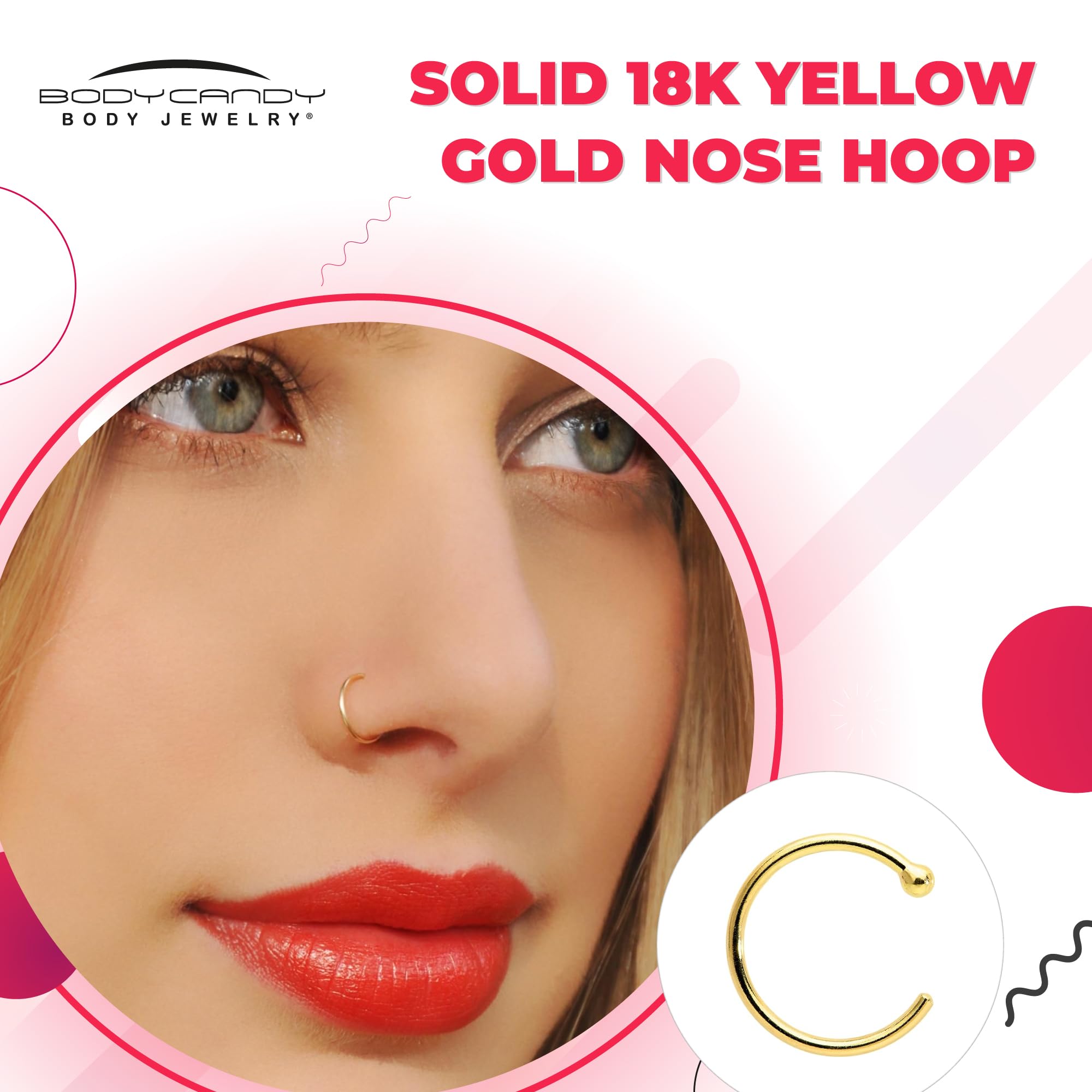 Body Candy 18k Gold Nose Hoop Ring, Hypoallergenic Nose Jewelry - Handmade in USA, 20 Gauge 5/16"