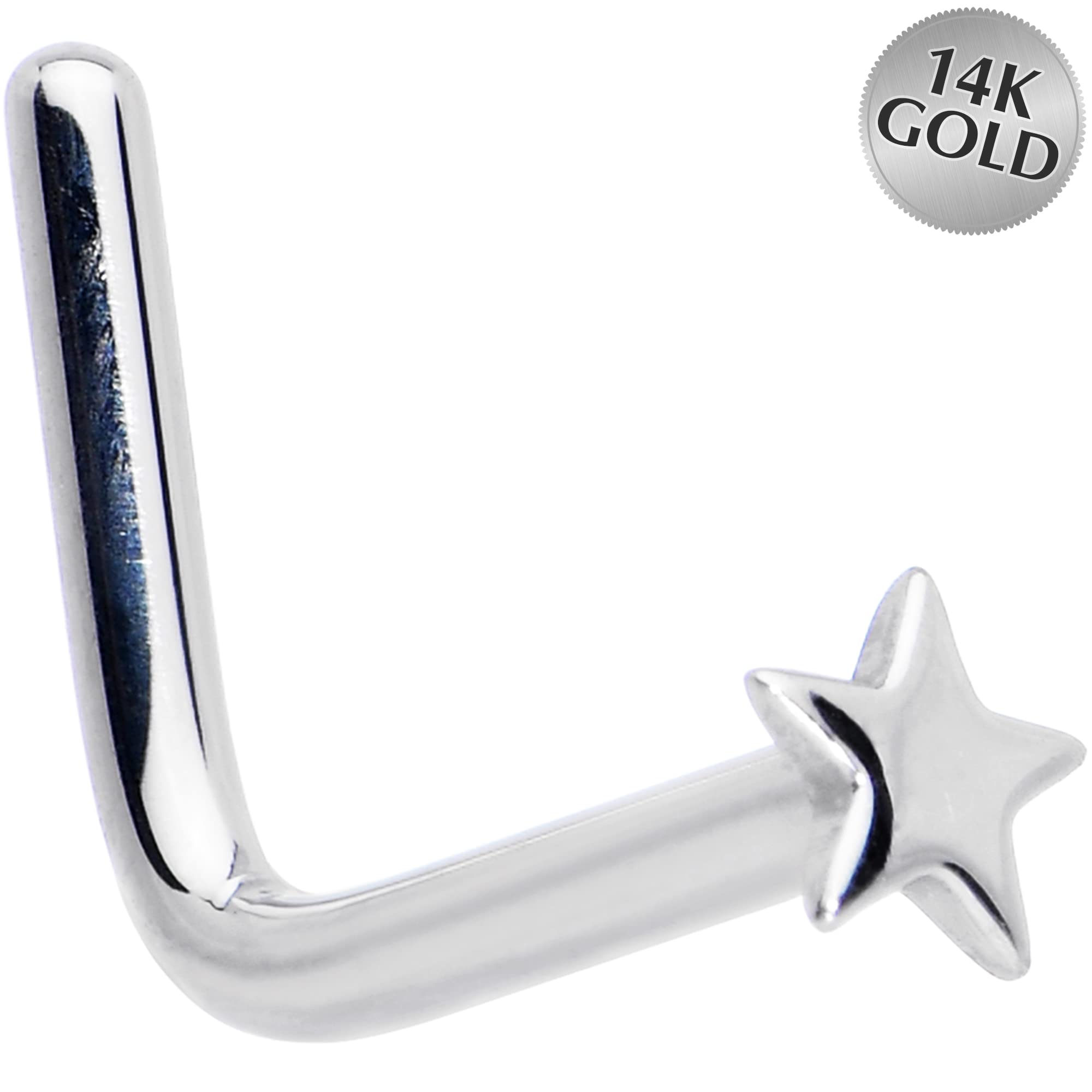 Body Candy 14k White Gold Star L-Shaped Nose Ring 18 Gauge