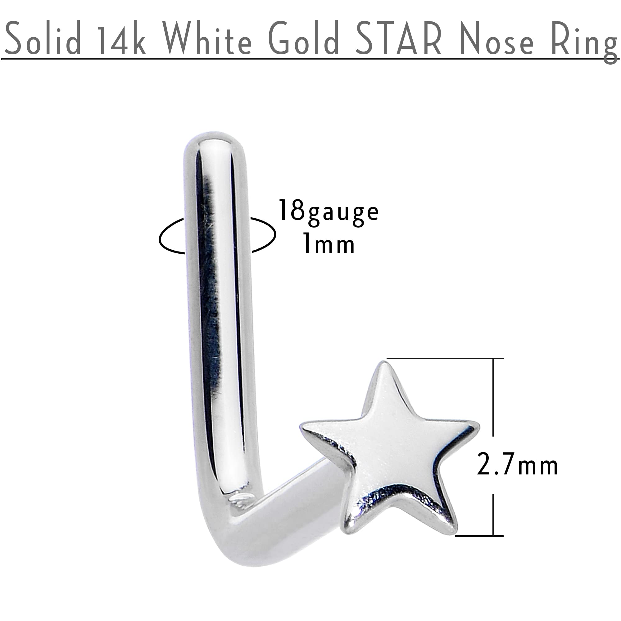 Body Candy 14k White Gold Star L-Shaped Nose Ring 18 Gauge