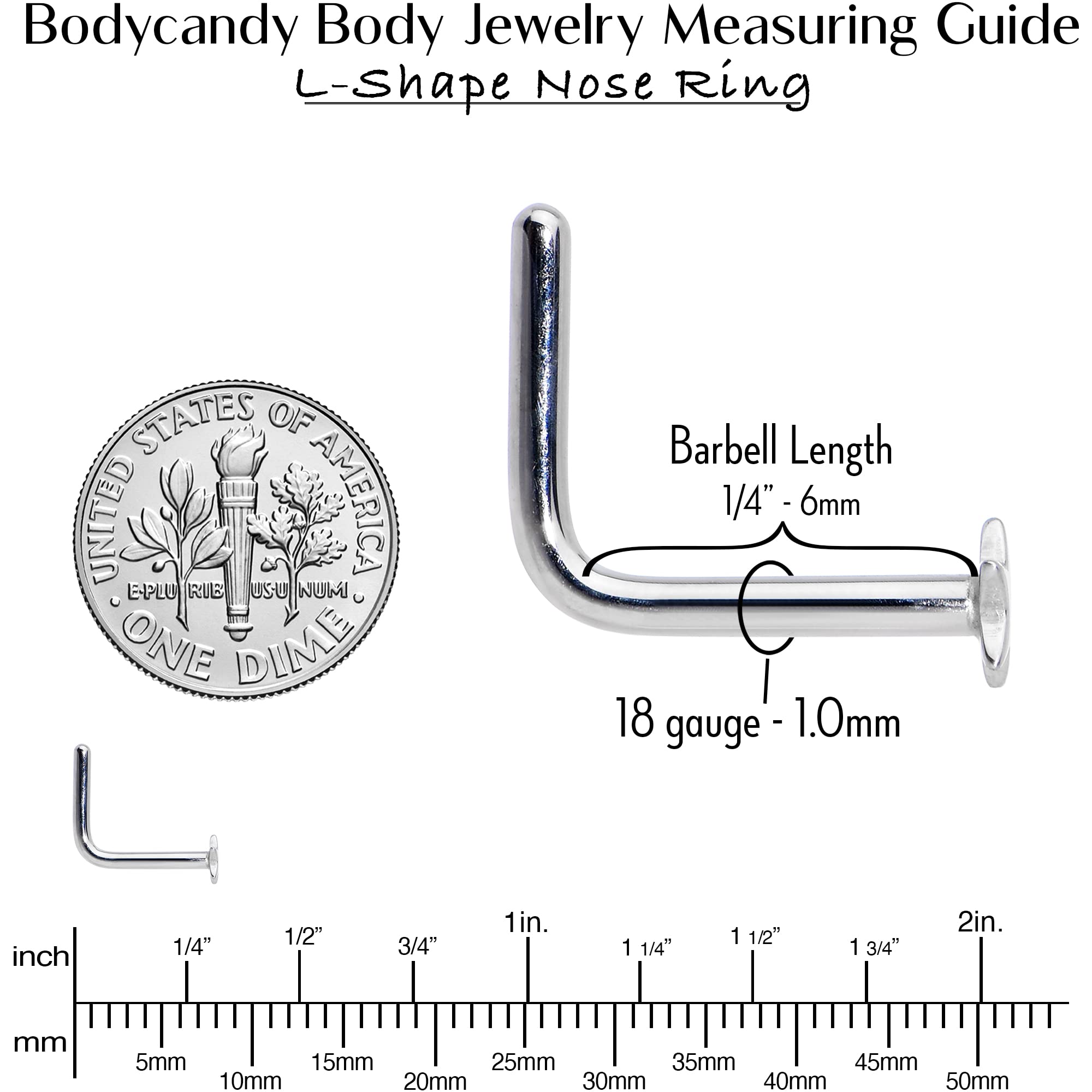 Body Candy 14k White Gold Star L-Shaped Nose Ring 18 Gauge