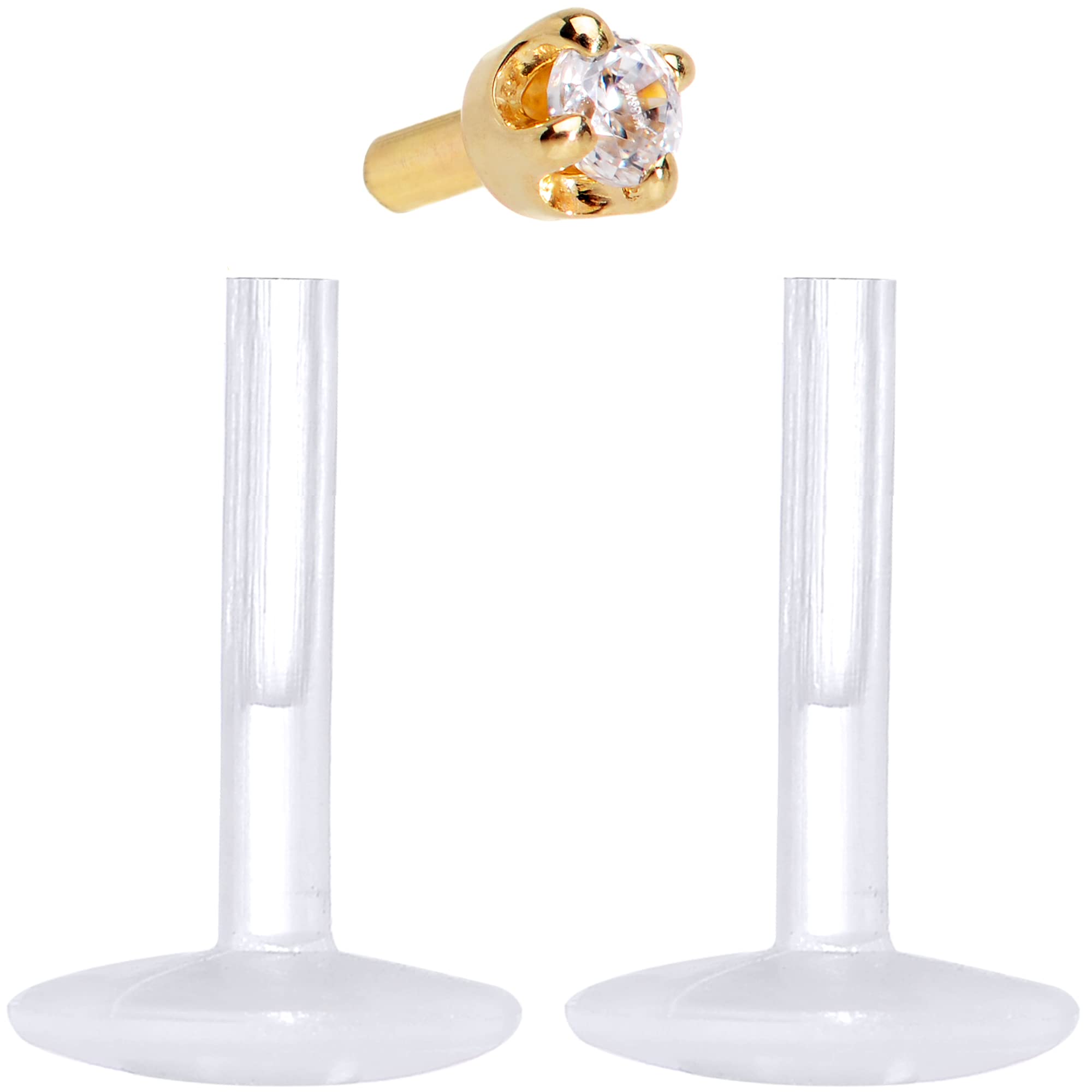 Body Candy 16 Gauge 1/4" Short Post Length 14k Yellow Gold 1.5mm CZ Bioplast Push in Cartilage Earring