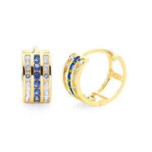 14k real yellow gold 5mm thickness huggie hoop earrings - blue (10 x 10 mm)