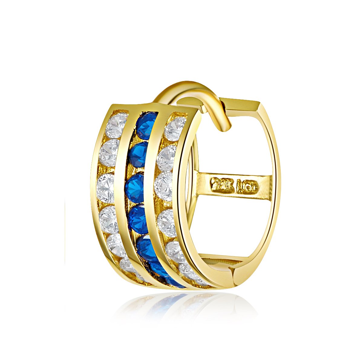 14k REAL Yellow Gold 5mm Thickness Huggie Hoop Earrings - Blue (10 x 10 mm)