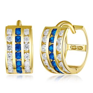 14k REAL Yellow Gold 5mm Thickness Huggie Hoop Earrings - Blue (10 x 10 mm)