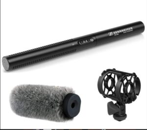 sennheiser mke 600 shotgun microphone with auray universal shock mount and windshield, xlr