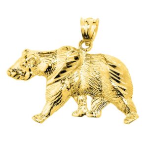 10k Solid Yellow Gold Grizzly Bear Pendant