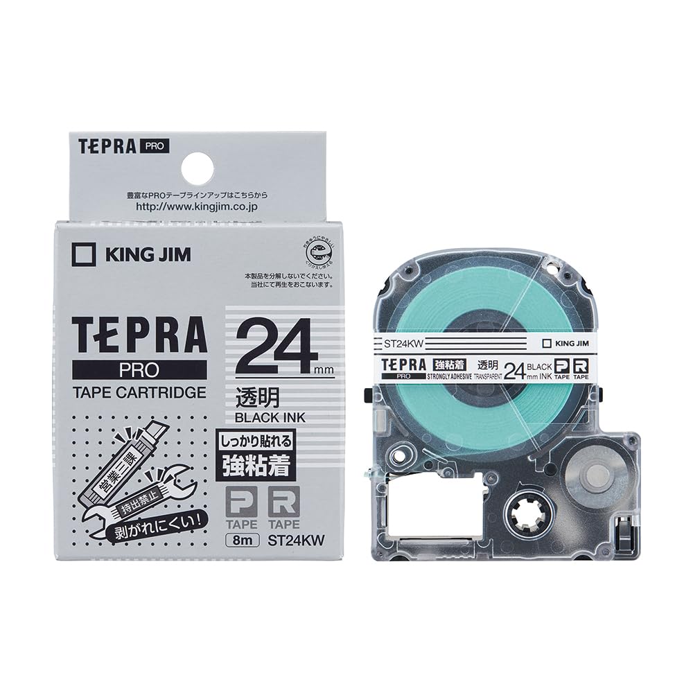 King Jim ST24KW Tepra PRO Strong Adhesive, 0.9 inches (24 mm), Clear Tape Cartridge