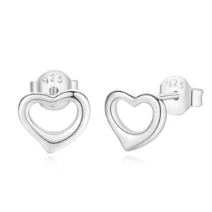 lavishe rhodium plated 925 sterling silver open heart stud earrings for women