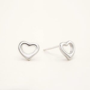 Lavishe Rhodium Plated 925 Sterling Silver Open Heart Stud Earrings for Women