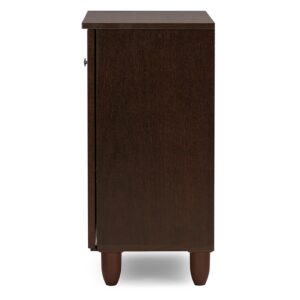 Wholesale Interiors Baxton Studio Winda Modern and Contemporary 2-Door Dark Brown Wooden Entryway Shoes Storage Cabinet -