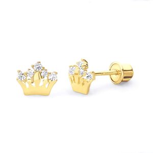 14k yellow gold crown stud earrings with screw back