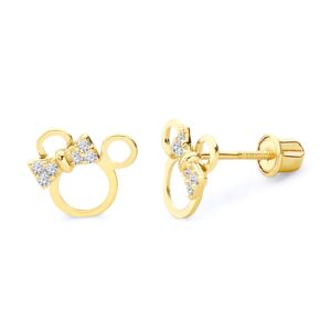 14k real yellow gold mouse stud earrings with screw back