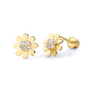 14k yellow gold sun flower stud earrings with screw back