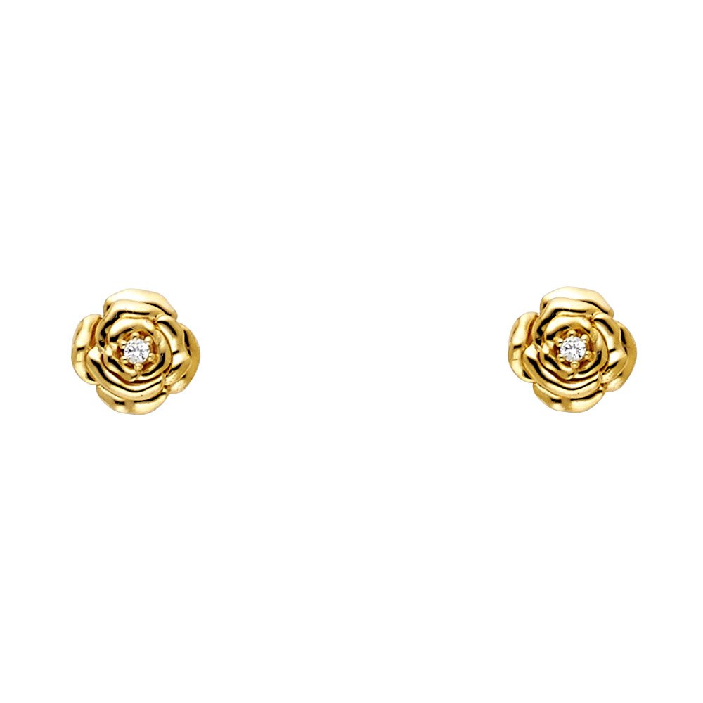 14k Yellow Gold Flower Stud Earrings with Screw Back