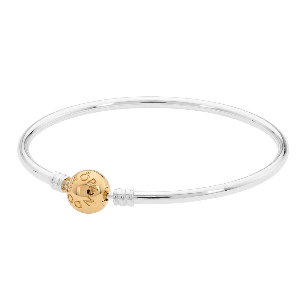 Pandora Moments Two-Tone Ball Clasp Bangle - Bracelet for Women - Compatible Moments Charms - Features 14k Gold & Sterling Silver - Gift for Her - 7.5"