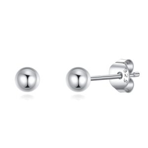 lavishe rhodium plated 925 sterling silver bead round ball earrings studs 3mm