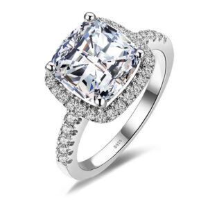 jewelrypalace 3ct cushion cut halo engagement rings for women, 14k gold plated 925 sterling silver cubic zirconia love promise rings for her, anniversary solitaire cz simulated diamond ring size 6