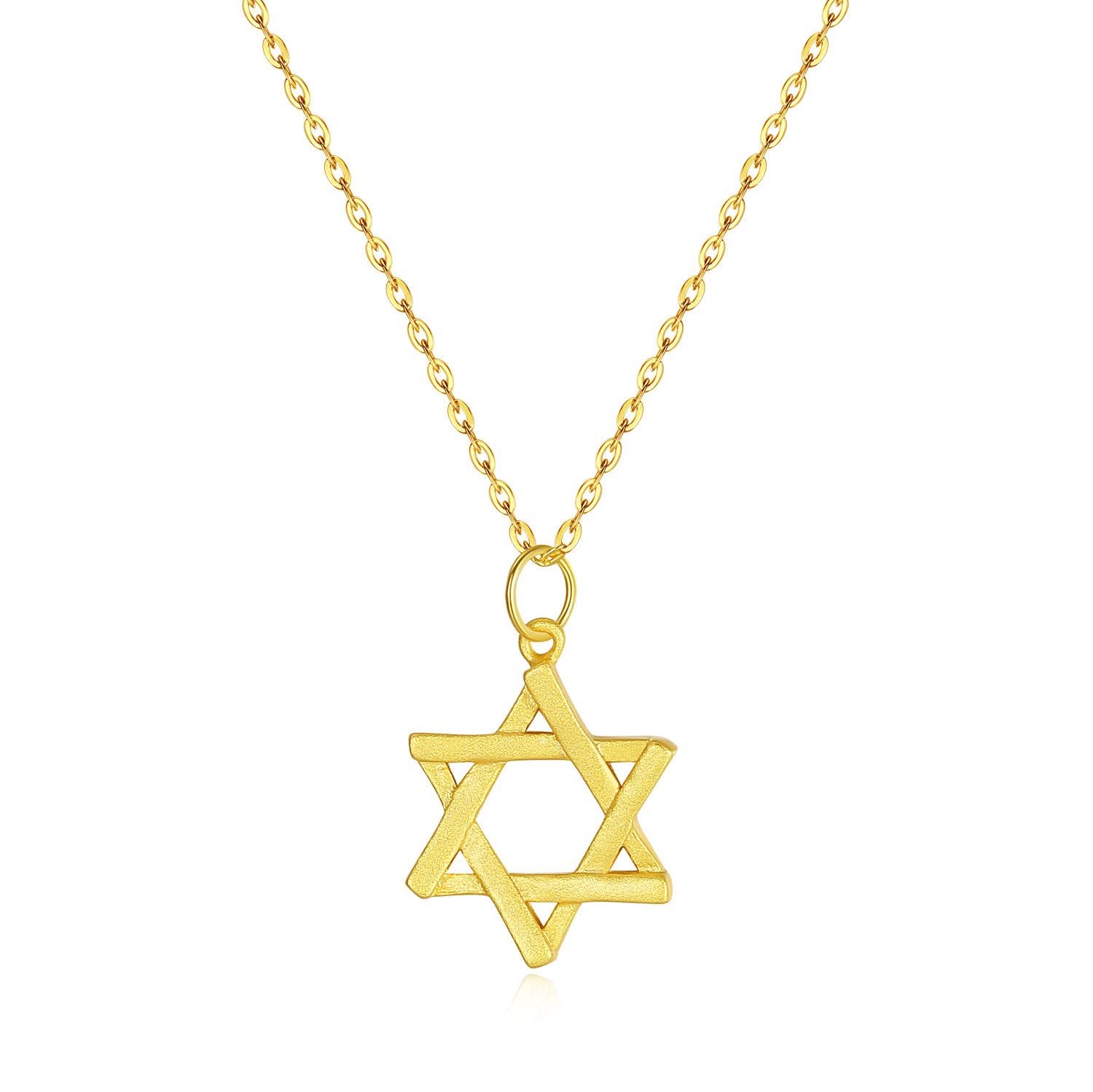 LAVISHE 14K Gold Plated 925 Sterling Silver Jewish Jewelry Star of David Necklace Matte Finish Brush Textured, 18"