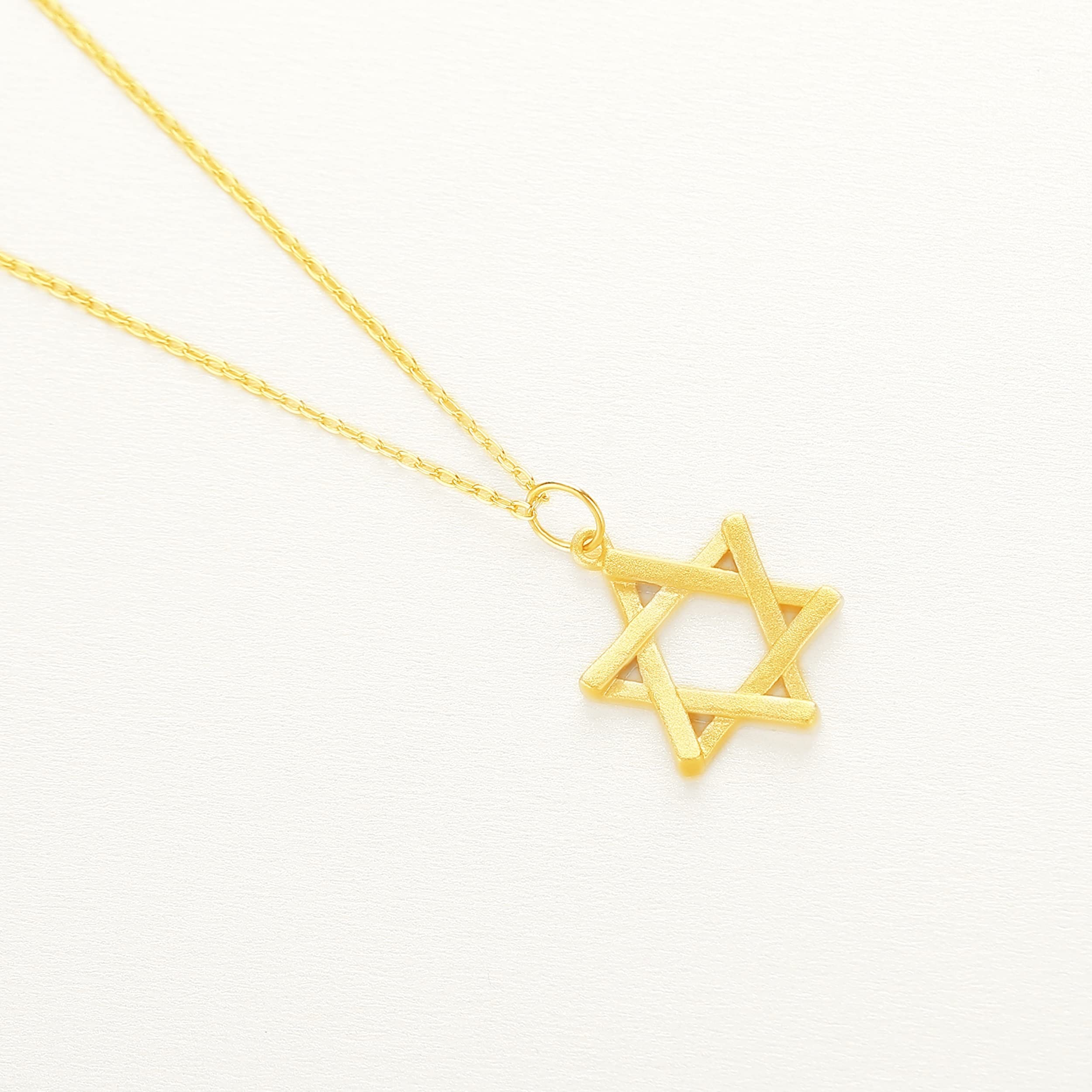 LAVISHE 14K Gold Plated 925 Sterling Silver Jewish Jewelry Star of David Necklace Matte Finish Brush Textured, 18"