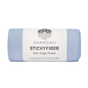 shandali stickyfiber hot yoga towel - silicone backed yoga mat-sized, absorbent, non-slip, 24" x 72" bikram, gym, and pilates - (blue, standard)