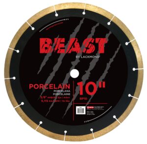 lackmond beast pro porcelain saw blade - 10" hard tile cutting tool with thin kerf cutting edge & 5/8" arbor - bp10