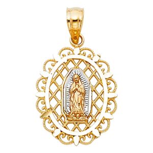 14k real tri color gold religious our lady of guadalupe charm pendant