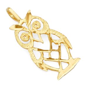 14k real yellow gold owl charm pendant