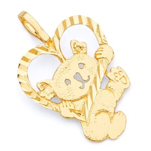 14k real yellow gold bear with heart charm pendant