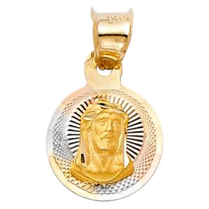 14k real tri color gold religious jesus stamp charm pendant