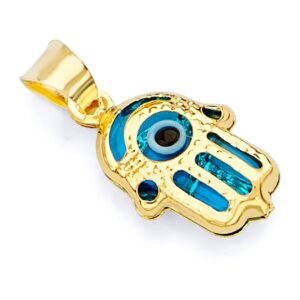 14k real yellow gold evil eye hamsa hand charm pendant