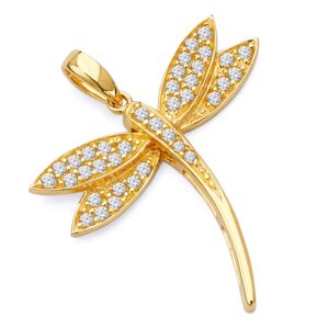 14k real yellow gold cz dragonfly charm pendant