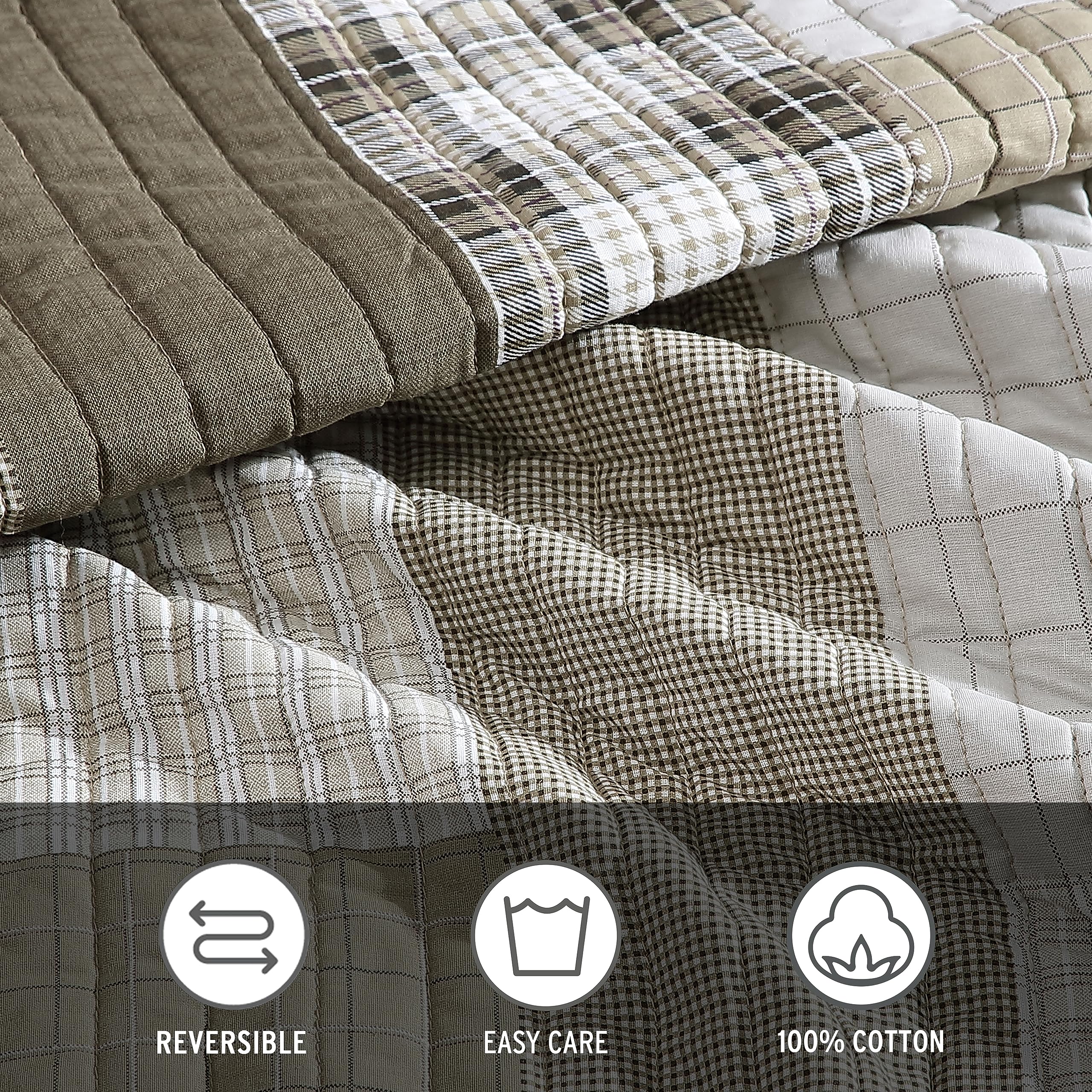 Eddie Bauer - King Quilt Set, Cotton Reversible Bedding with Matching Shams, Home Decor for All Seasons (Fairview Sand, King)