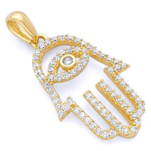 14k real yellow gold hamsa hand cz charm pendant