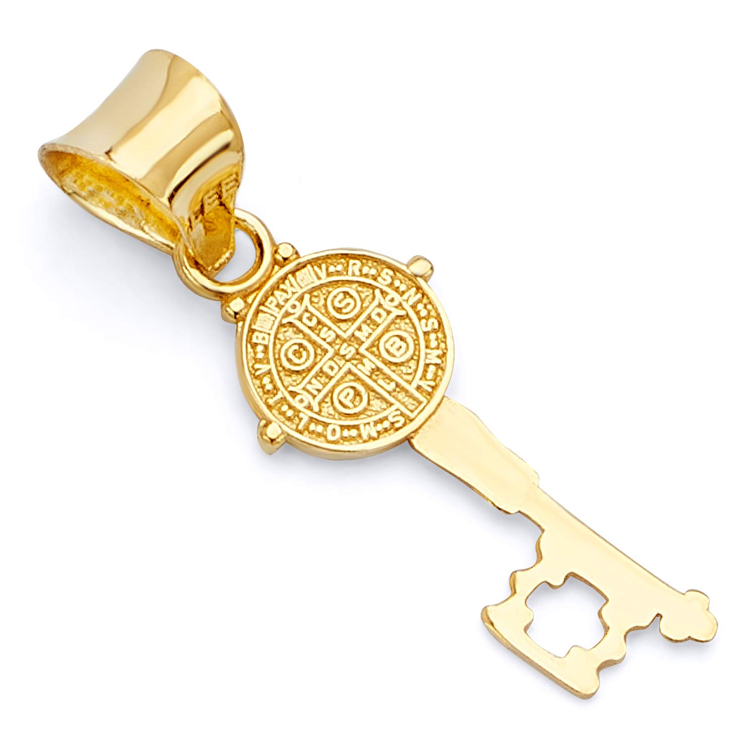 14k REAL Yellow Gold Religious Key Saint Benito Charm Pendant